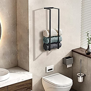 EAPC Towel Racks for Bathroom, Wall Mounted Bath Towel Rack, Adhesive & Drilling Towel Storage with 2 Towel Hooks, Stainless Steel Bathroom Organization Shelf for Washcloths Hand or Bath Towels