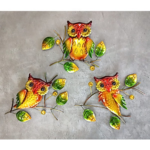 JFRISING Metal Owl Wall Art Decor Outdoor Indoor Hanging Wall Sculpture Decorations for Home Garden Bedroom Living room Bathroom , 3 Pack