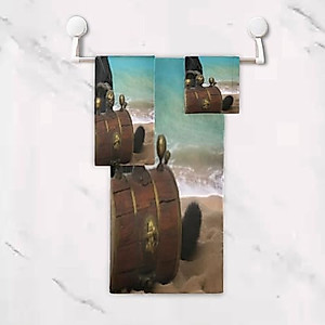 Flradish Pirate Captain Cat Towels 3 Pack Bath Towels for Bathroom Set Soft Cotton Highly Absorbent Lightweight & Quickdry Towel Set 1 Bath Towel,1 Hand Towel,1 Washclothe