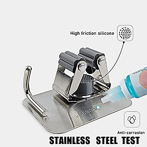 Broom Mop Stainless Wall Mount Holder with Mopping Cloth Hooks Self Adhesive Tape, Brush Broom Gripper Holds , Storage Racks & Organization Hooks for Your Home Kitchen Garage Garden Tool Rack 2 Pack