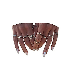 BERYUAN Women 12pcs Rings Silver Rings Women Ring Set Rings Size 5 6 7 8