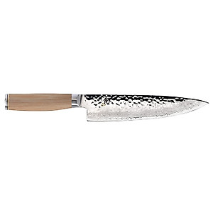 Shun Premier Blonde Chef Knife, 8 inch VG-MAX Stainless Steel Blade with Tsuchime Finish and Pakkawood Handle, Cutlery Handcrafted in Japan, Silver