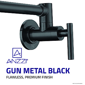 Braccia Series 24" Wall Mounted Pot Filler in Gunmetal Black | 24” Reach Spout Solid Brass Two Handle Dual Shut-Off Valve Double Joint Swing Arm Wall Mount Kitchen Folding Faucet | KF-AZ258GM