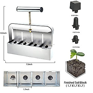 Upgraded Genuine Soil Block Maker, Handheld Seeding Soil Blocker, Soil Blocking Tool, Quad Soil Blocker – Come with 12Pcs of Seed Pins