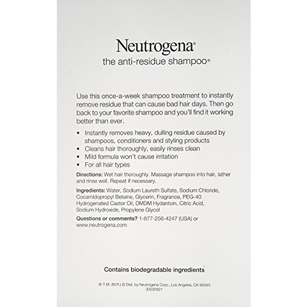 Neutrogena Anti-Residue Shampoo, Gentle Non-Irritating Clarifying Shampoo to Remove Hair Build-Up & Residue, 6 fl. oz (Pack of 2)