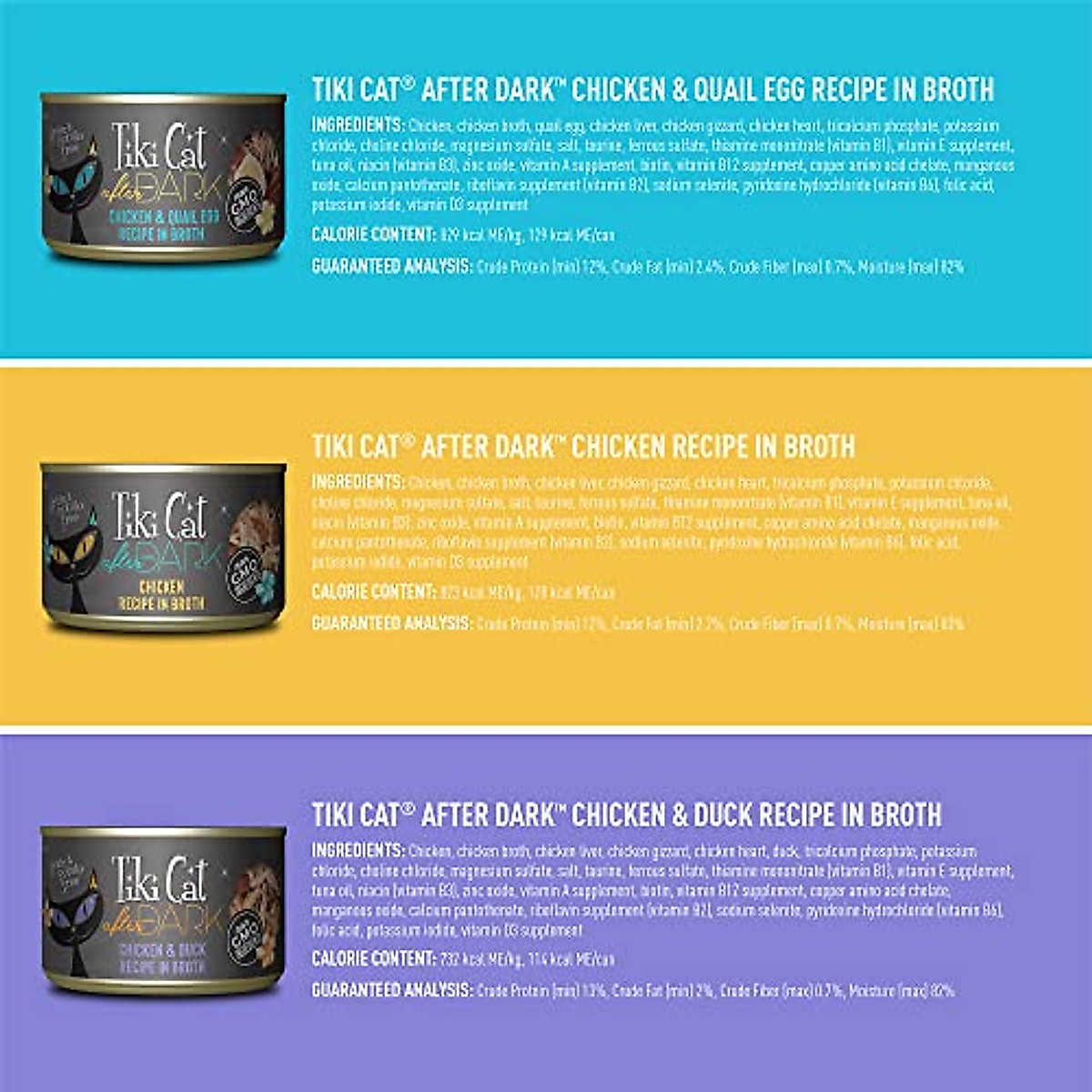 Tiki Cat After Dark, Variety Pack, High-Protein and 100% Non-GMO Ingredients, Wet Cat Food for Adult Cats, 5.5 oz. Cans (Pack of 8)