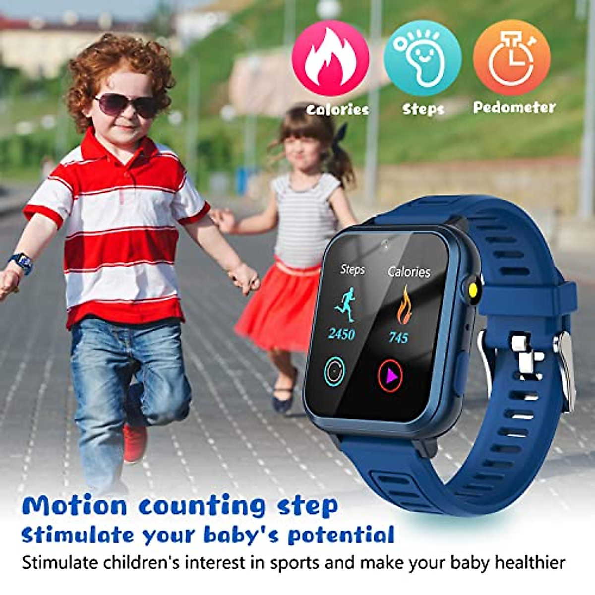 Retysaz Kids Smart Watch,24 Game Smart Watch for Kids, Fashion Smartwatches for Children 3-14 Great Gifts to Girls Boys (Blue)