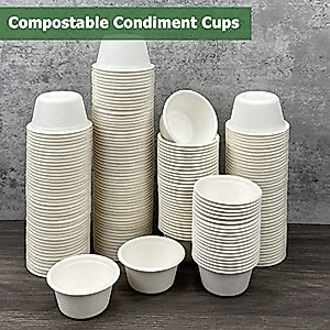 CAMKYDE 2 oz Disposable Bagasse Fiber Souffle Cups 100pk, 100% Natural Biodegradable Compostable Condiment Cups Sample Cups Tasting Cups (White, Pack of 100)
