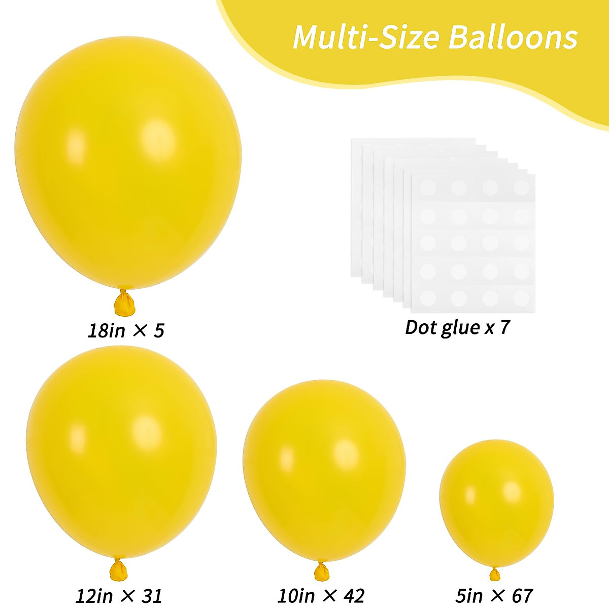 RUBFAC 145pcs Yellow Balloons Latex Balloons 18 12 10 5 Inch Party Balloon Kit Different Sizes for Birthday Party Wedding Balloon Graduation Baby Shower Decoration