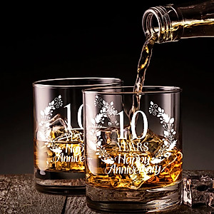 Perfectinsoy 10 Years Happy Anniversary Whiskey Glass Gift Set, 10th Anniversary Wedding Gift For Mom, Dad, Grandparents, Soulmate, Couple, 10 Years Gifts, Happy 10th Anniversary Birthday