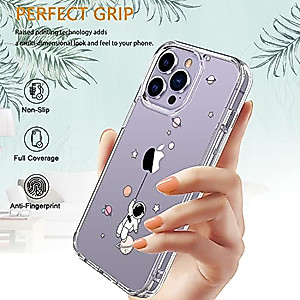 LUHOURI iPhone 14 Pro Max Case with Screen Protector, Clear Fashion Designs Protective Phone Cover for Women Girls, Slim Durable Phone Case for iPhone 14 Pro Max 6.7" Astronaut in The Space