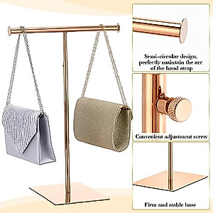 Leinuosen 4 Pcs Tabletop Purse Display Stand T Shaped Adjustable Height Purse Hanger Rack Stand Handbag Holder(Rose Gold)