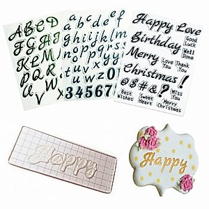 Alphabet Cake Stamps for Biscuit Fondant Cookie,Food Grade Fondant Letter Cake Stamp Tool,Uppercase Extra Spare Lowercase Numbers Phrases for Birthday Wedding Thanksgiving Christmas Party