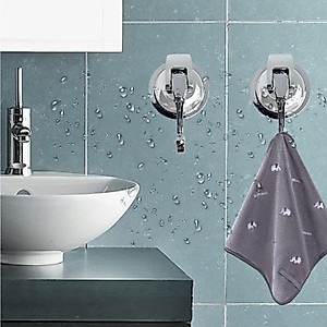 YSSILADI Shower Suction Cups Heavy Duty Vacuum Suction Cups, Glass Suction Cup Hooks, Robe & Towel Hooks Reusable, No Hole Punched, for Garland Decoration (4 Pack, Silver)