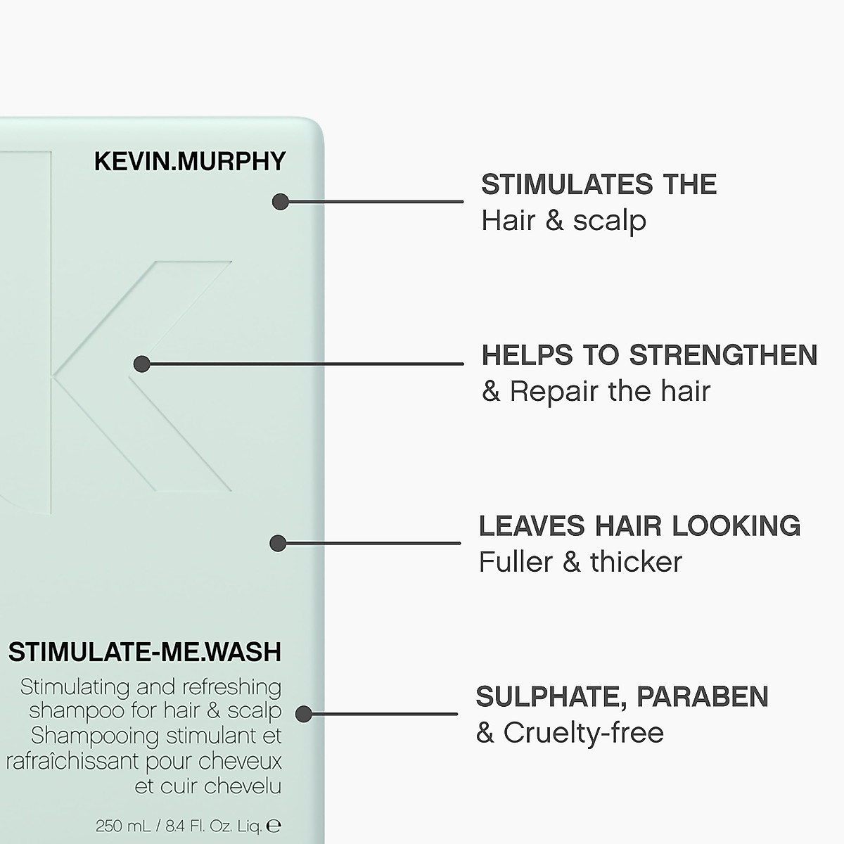 KEVIN.MURPHY STIMULATE-ME.WASH - Clarifying Shampoo for Hair & Scalp - For All Hair Types - Stimulates Hair - Hair Strengthening - Cruelty Free Shampoo - 250 mL / 8.4 fl oz