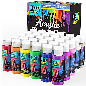 KEFF Acrylic Paint Set - 30 Color Bottles 2oz 59ml Art Supplies for Craft, Canvas, Wood, Clay, Rock, Outdoor, Pour Paints - Non Toxic Painting Kit for Adults