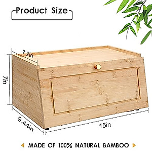Upgraded Bamboo Bread Box, No Assembly Required Bread Box for Kitchen Counter, All In One Piece Bread Storage with Air Vents, Large Capacity Bread Storage Container, Bread Storage Organizer Holder