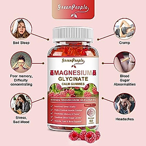 Magnesium Glycinate Gummies 400mg - Sugar Free Magnesium Potassium Supplement with Vitamin D, B6, CoQ10 for Calm Mood & Sleep Support - 60 Raspberry Gummies