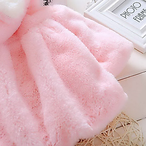 Happy Cherry Kids Infant Girls Fur Fleece Lapel Coat Winter Warm Jacket Cloak Capes Outfit Windproof Clothes for 6-12 Months Pink