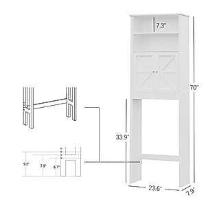 Reettic Tall Over The Toilet Storage with Two Doors, Free Standing Bathroom Space Saver with Inner Adjustable Shelf, Wooden Bathroom Cabinet Organizer Over Toilet, White BMGZ151W