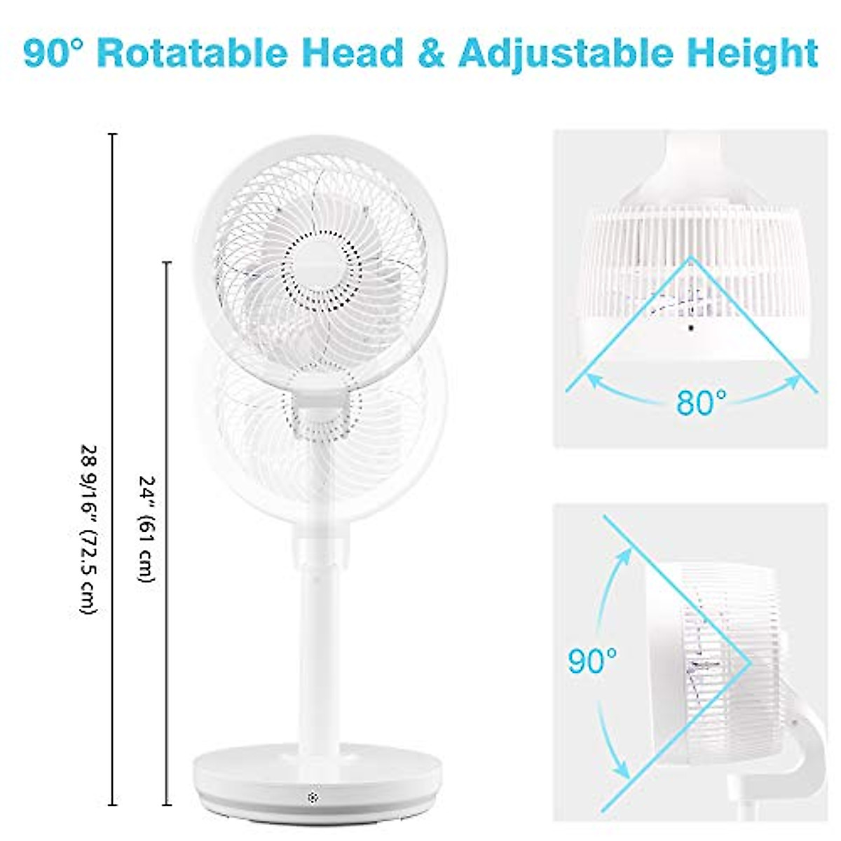 Yescom Pedestal Air Circulator Fan with 90° Oscillation Adjustable Height & Remote Control Quiet 3 Wind Speed Oscillating Fan Home Bedroom White