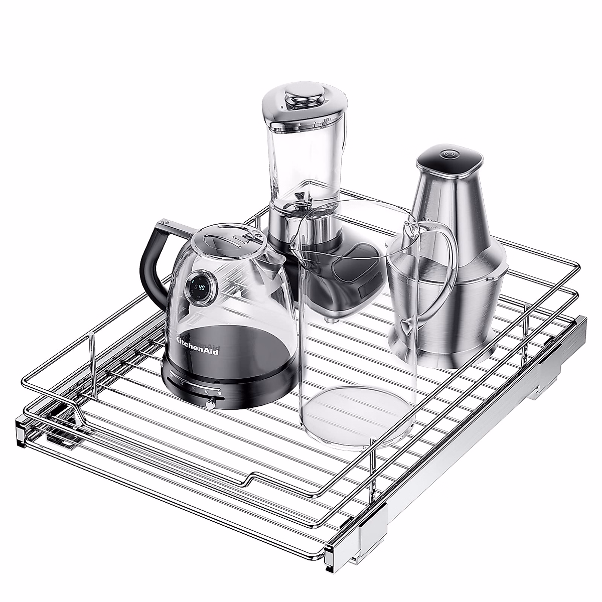 Tksrn Pull Out Cabinet Organier, 1 Tier 12.4" W x 16.5" D + 2 Tier 12.6" W x 16.5" D x 13" H, Wire Frame, Chrome Finish