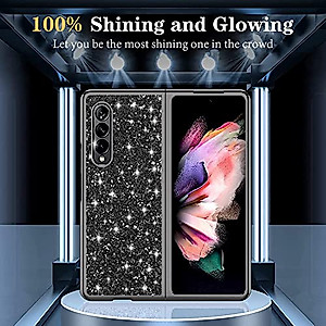 Z Fold 3 Glitter Case for Samsung Galaxy Z Fold3 5G Phone Case for Women Girls, Slim Ultra Thin Matte Back Shockproof Protective Cover for Samsung Z Fold 3 5G, 7.6" Crystal Bling Case (Black)