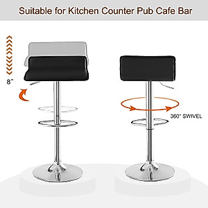 VECELO Bar Stools Set of 2, Swivel Bar Chairs, Adjustable Counter Bar Stools, Stools for Kitchen/Island/Bar/Dining Room/Party, Dark Black