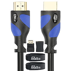 Postta HDMI Cable 50 Feet HDMI 2.0V Cable with 2 Piece Cable Ties+2 Piece HDMI Adapters Support 4K 2160P,1080P,3D,Audio Return and Ethernet