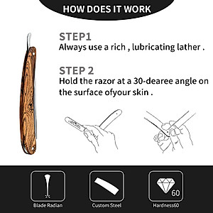 Straight Razor Wooden Handle Shaving Ready for Men Barber,Straight Edge Razor Kit Professional Shaving Razor with Leather Strop Brush Shaving Cream,Barber Approved