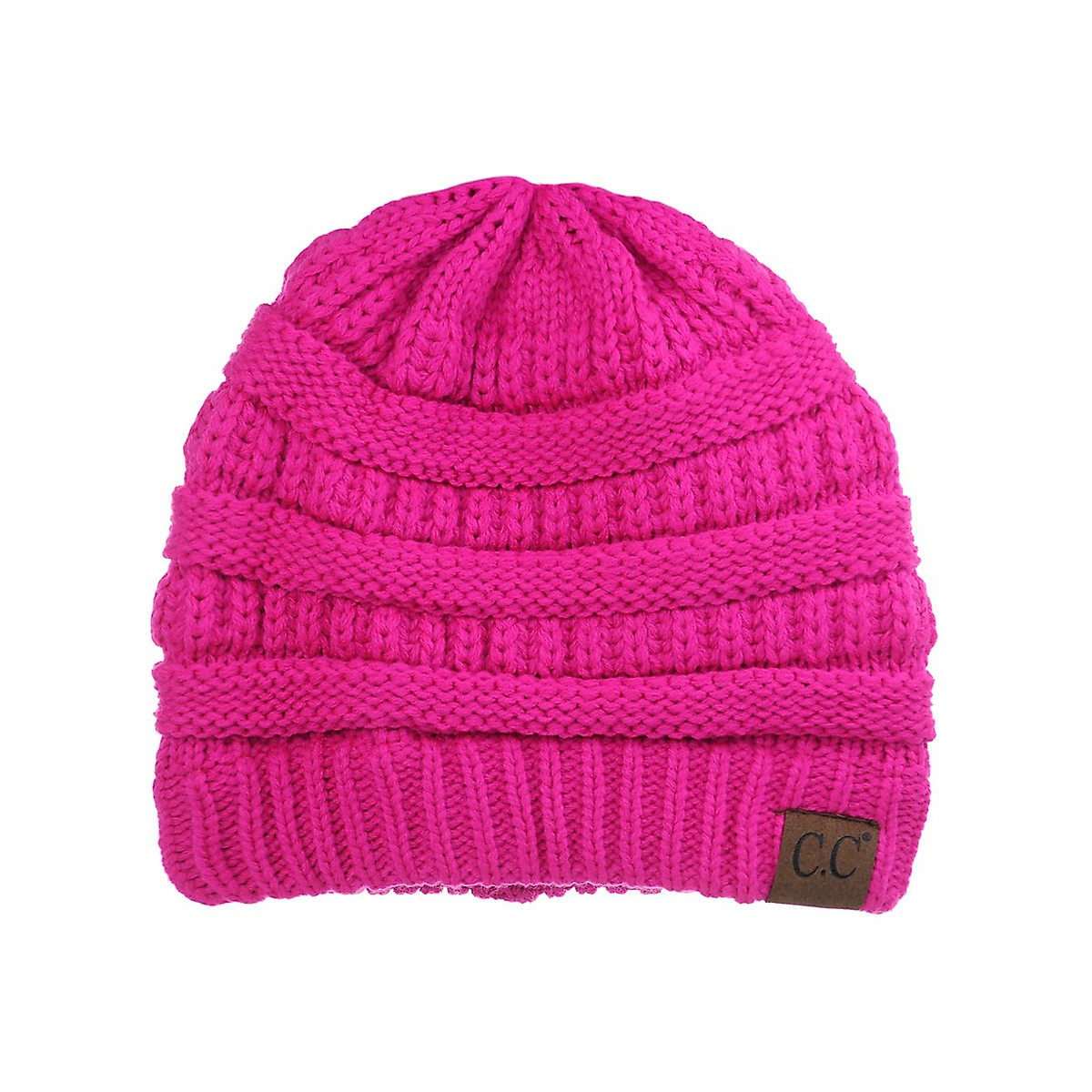 C.C Trendy Warm Chunky Soft Stretch Cable Knit Beanie Skully, Neon Pink