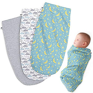 Henry Hunter Baby Swaddle Sack | The Simple Swaddle | Soft Stretchy Cotton Swaddles for Newborns | Baby Swaddles 0-3 Months, Swaddle Blankets for Baby Boy, Pack of 3, Cloud | Moon | Light Heather
