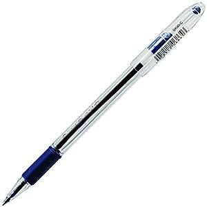 Pentel® R.S.V.P.® Ballpoint Pens, Fine Point, 0.7 mm, Clear Barrel, Blue Ink, Pack of12