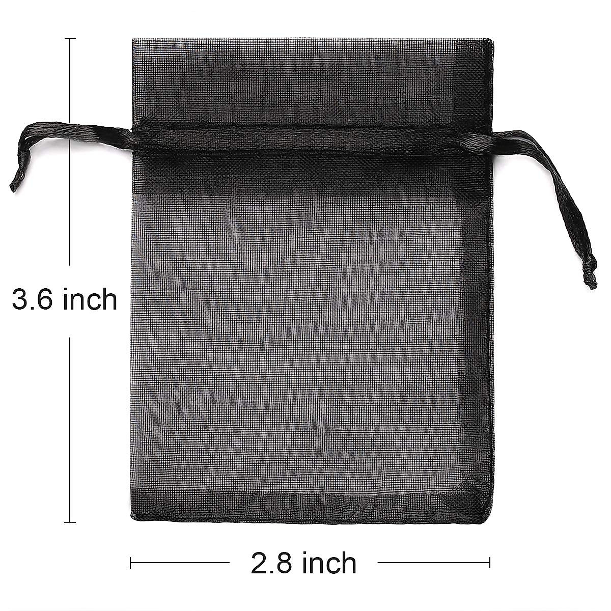 AKStore 100Pcs 2.8"x3.6"(7x9cm) Sheer Drawstring Organza Jewelry Pouches Wedding Party Christmas Favor Gift Bags (Black)