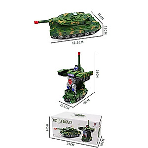 PUOX Electric Transforming Robot Tank, Electric Universal Wheels 360° Rotation, Led Lights Flashing, Realistic Sound, Transforming Robot Gift Toys for Children 4-6 Years Old