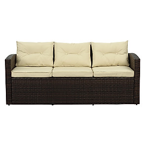 Thy-Hom Rio 5 Piece Outdoor Patio Furniture Sets, Patio Furniture Outdoor Sectional Sofa, All Weather Woven Wicker Patio Sofa Brown PE Rattan Patio Conversation Set w/Cushion and Table