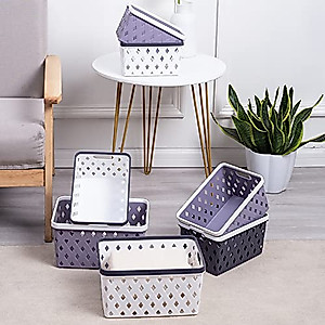 Yesland 9 Pack Plastic Storage Basket Bins, 8.5 x 5.8 x 4.8 Inch Organizing Book Bins Baskets with Handle, Small Stackable Plastic Basket for Classroom or Home Organizing - Blue, White, Grey