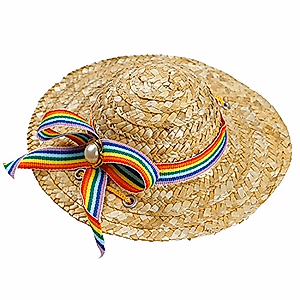 Handcrafted Pet Straw Hat with Stripe Bow Adjustable Chin Strap Lovely Sun Hat Funny Mexican Party Costume Party Photo Prop Dog Sombrero Hat for Dog/Puppy/cat/Kitten