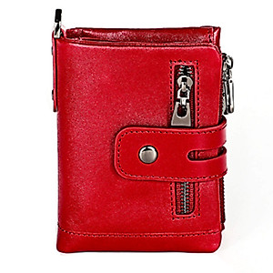Vintage Women's RFID Blocking Leather Wallet small Chain (Red)