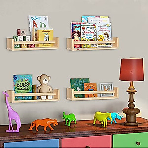 BOMID Wall Bookshelves,Set of 4 Natural Wood Floating Bookshelf,Nursery Shelves,Floating Book Shelves for Wall(Burlywood)