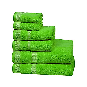 CASA COPENHAGEN Solitaire Towel Designed in Denmark 600 GSM 2 Bath Towels 2 Hand Towels 2 Washcloths, Super Soft Egyptian Cotton 6 Pices Towels Set for Bathroom, Kitchen & Shower - Lime Green
