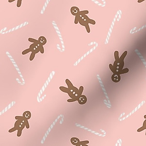 Spoonflower Fabric - Candy Canes Christmas Treats Gingerbread Man Pink Brown Small Scale Printed on Petal Signature Cotton Fabric Fat Quarter - Sewing Quilting Apparel Crafts Decor