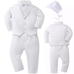 Booulfi Baptism Christening Outfits for Boys, Baby Boy Christening Church Outfit Baptism Gifts 6 Pieces Baby Boy Clothes 0-3 Months Formal Gentelman Baby Suit
