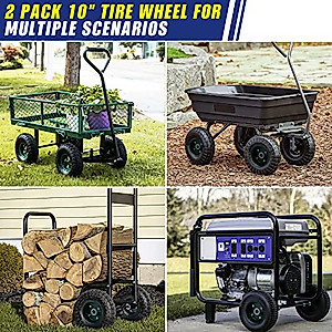 4 Pcs 10" Flat Free Tires Solid Pneumatic Tires Wheels, 4.10/3.50-4 Air Less Tires with 5/8" Center Bearings, for Wheelbarrow/Dolly/Garden Wagon Carts/Hand Truck/Wheel Barrel/Lawn Mower, 4 Pack