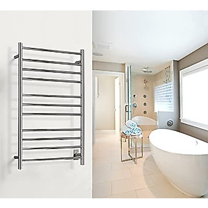 WarmlyYours Polished Radiant Electric Heated Towel Warmer, 11 Bar, Hardwired, Overheat Protection, Integrated On/Off Switch, Stainless Steel