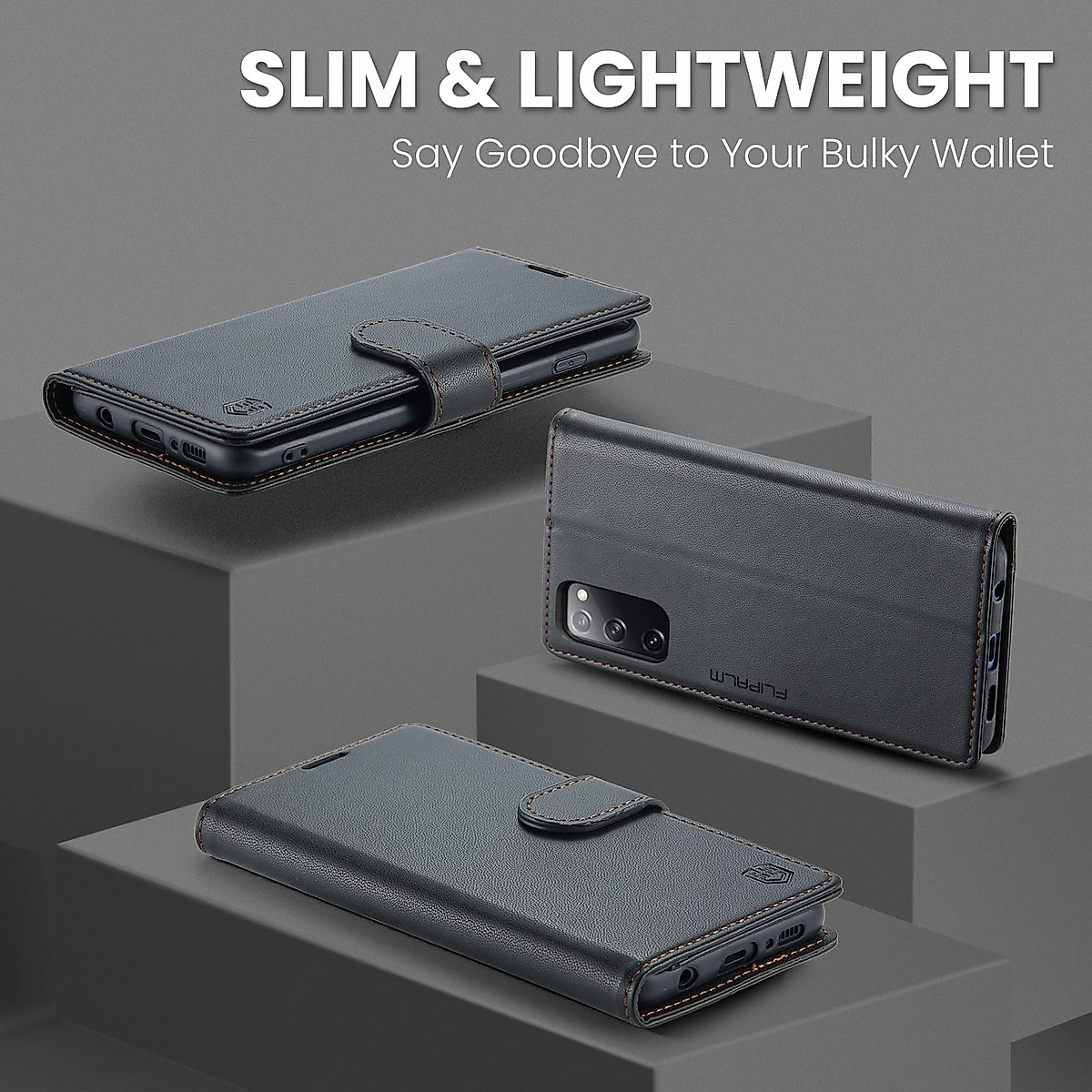 FLIPALM for Samsung Galaxy S20 FE 5G Wallet Case with RFID Blocking Credit Card Holder, PU Leather Folio Flip Kickstand Protective Shockproof Cover Women Men for Samsung S20 FE 6.5" Phone case(Black)