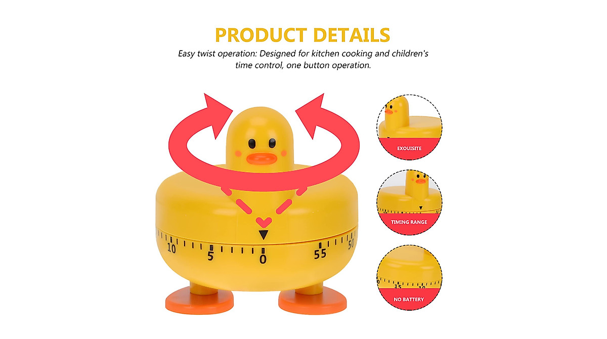 Angoily Yellow Duck Timer Mechanical Kitchen Timer 60- Minute Wind Up ...
