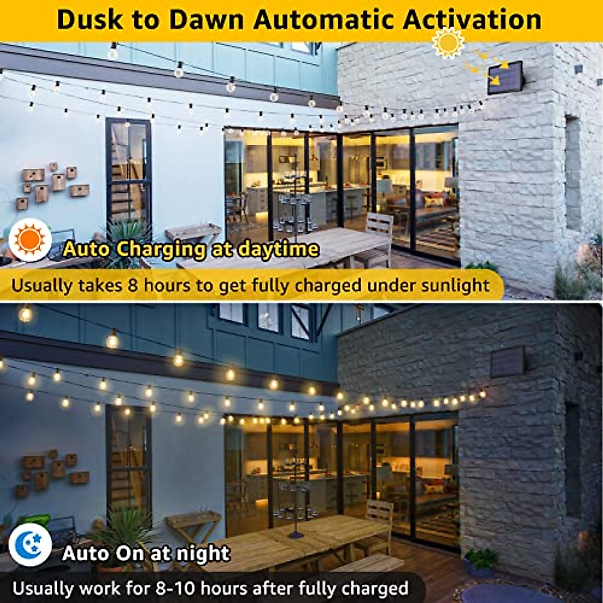 Mlambert Solar String Light Outdoor 30ft, ShatterProof Lights with 4 Modes, 15+1Bulbs, Waterproof LED Global Lights for Garden, Backyard, Porch, Black