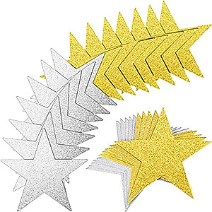 80 Pieces Glitter Star Cutouts Paper Star Confetti Cutouts for Bulletin Board Classroom Wall Party Decoration Supply (Gold, Silver,6 Inches Length)