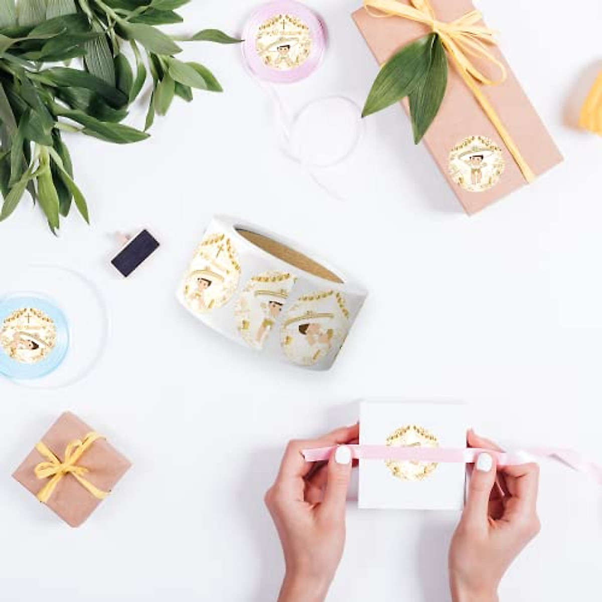 500Pcs Mi Bautizo Decor-Mi Bautizo Stickers Roll Thank You Label Stickers for Boy God Bless,Baptism Party Decoration Christening Supplies Gift Bags Box Envelope Seal Sticker